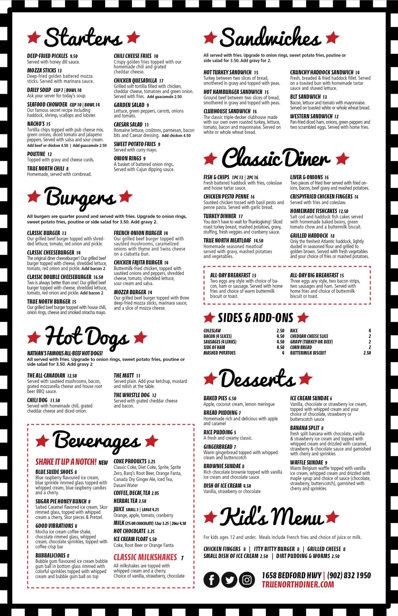Dining Room Menu, Dine Like It’s 1959! - True North Diner