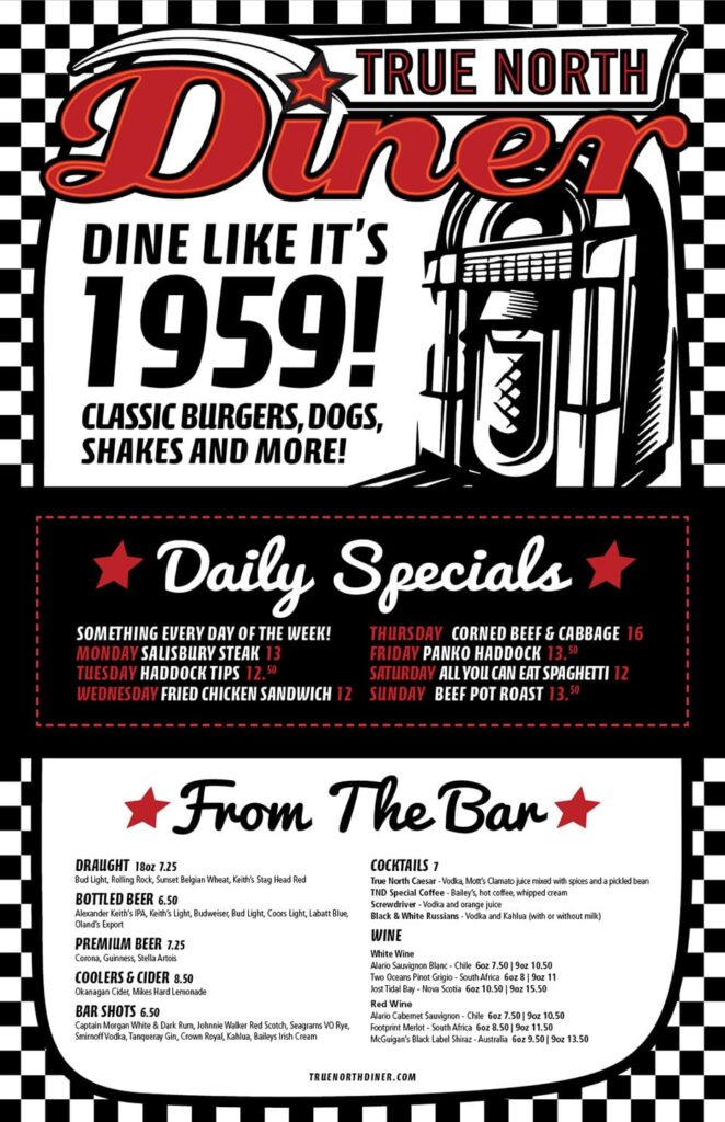 Dining Room Menu, Dine Like It’s 1959! - True North Diner