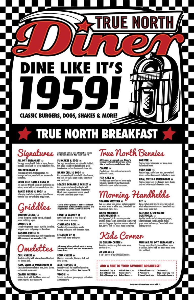 Dining Room Menu, Dine Like It’s 1959! - True North Diner