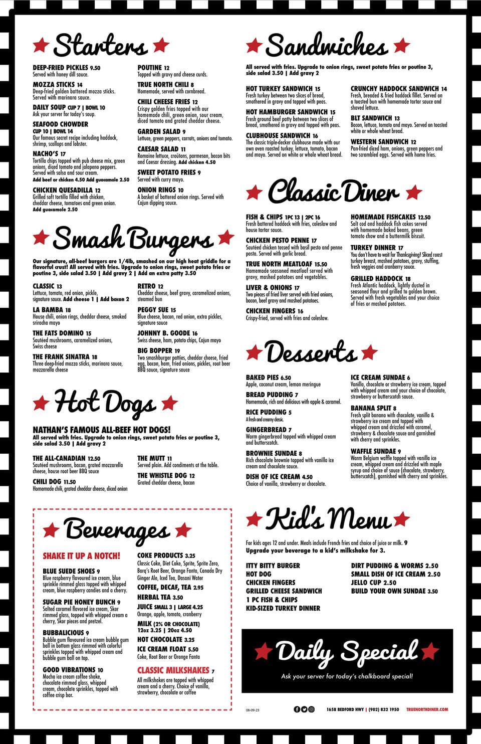 Dining Room Menu, Dine Like It’s 1959! - True North Diner