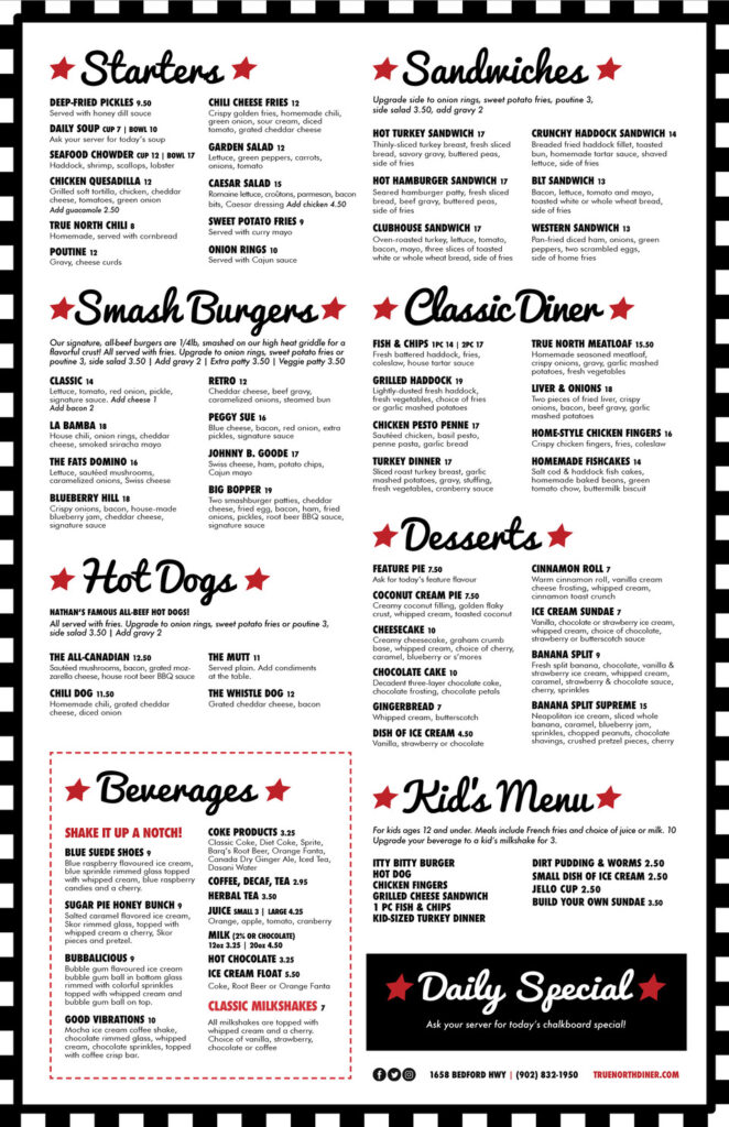 Dining Room Menu, Dine Like It’s 1959! - True North Diner