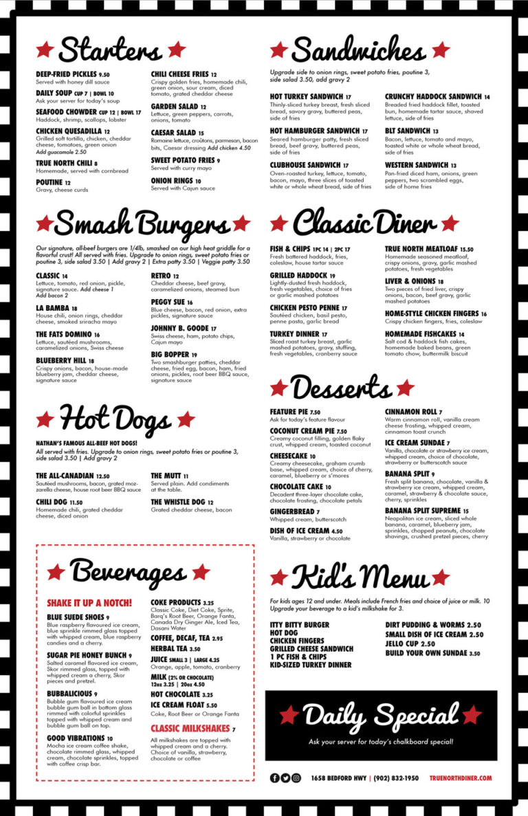 Dining Room Menu, Dine Like It’s 1959! - True North Diner