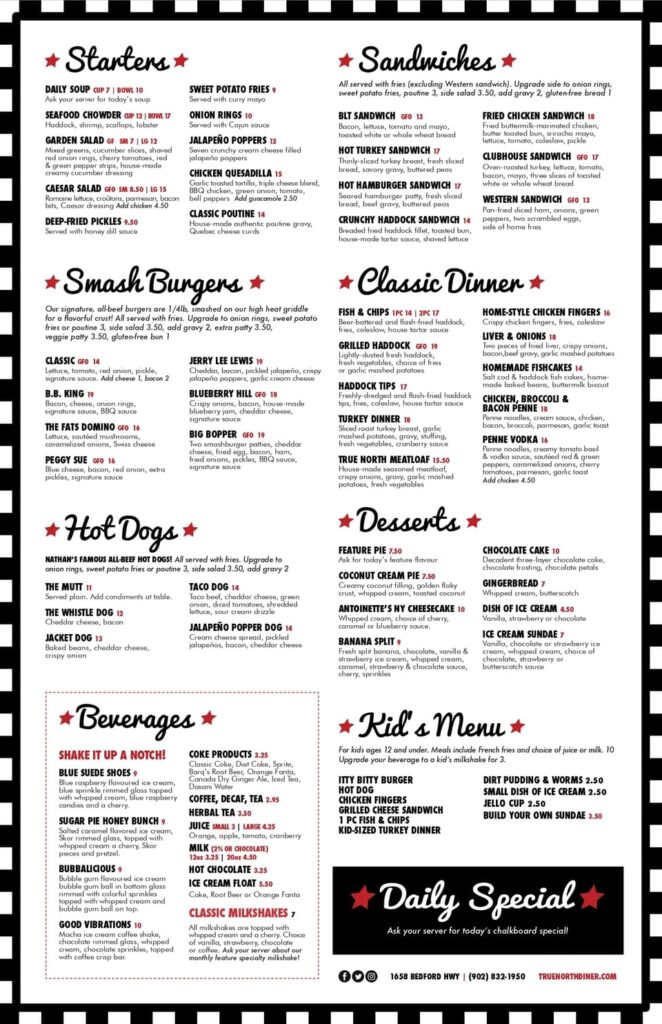 Dining Room Menu, Dine Like It’s 1959! - True North Diner
