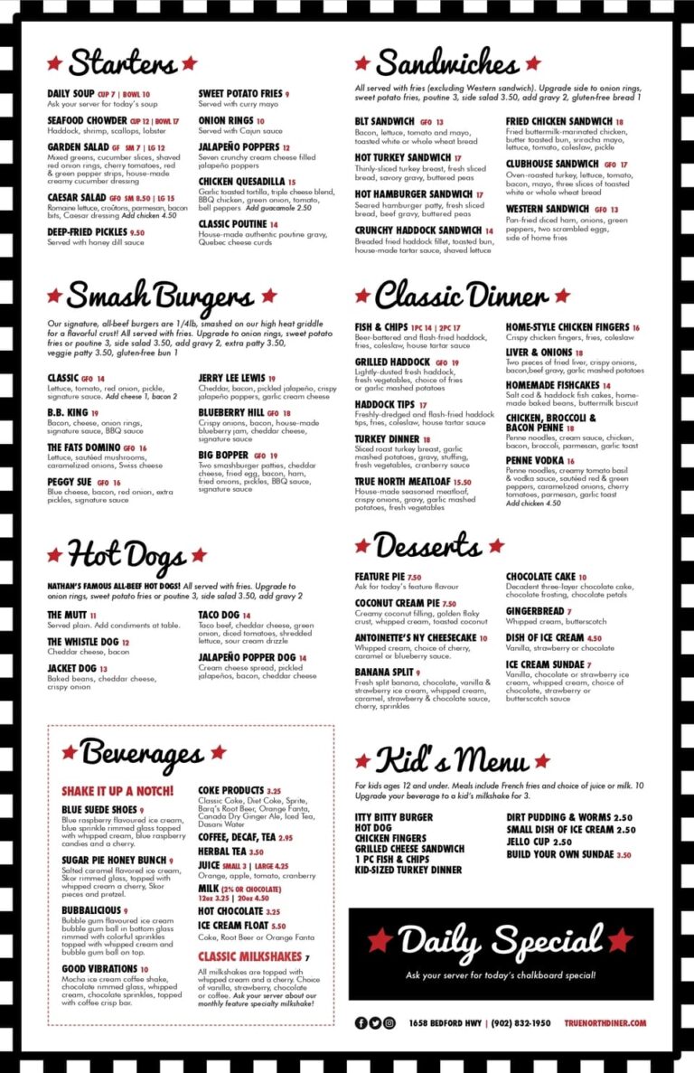 Dining Room Menu, Dine Like It’s 1959! - True North Diner
